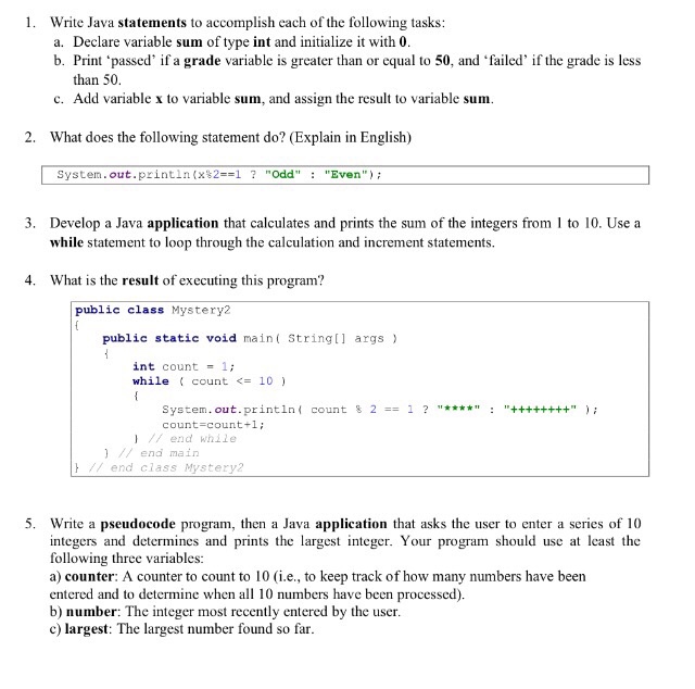 Solved 1. Write Java statements to accomplish each of the | Chegg.com