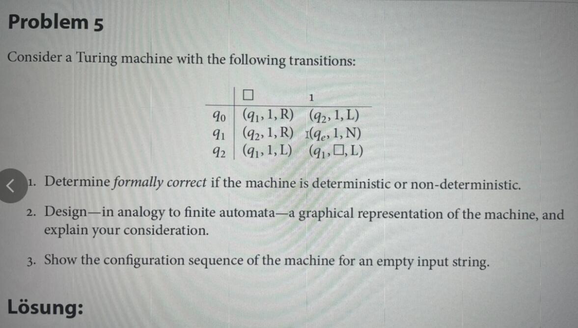 Solved Problem 5 Consider a Turing machine with the | Chegg.com