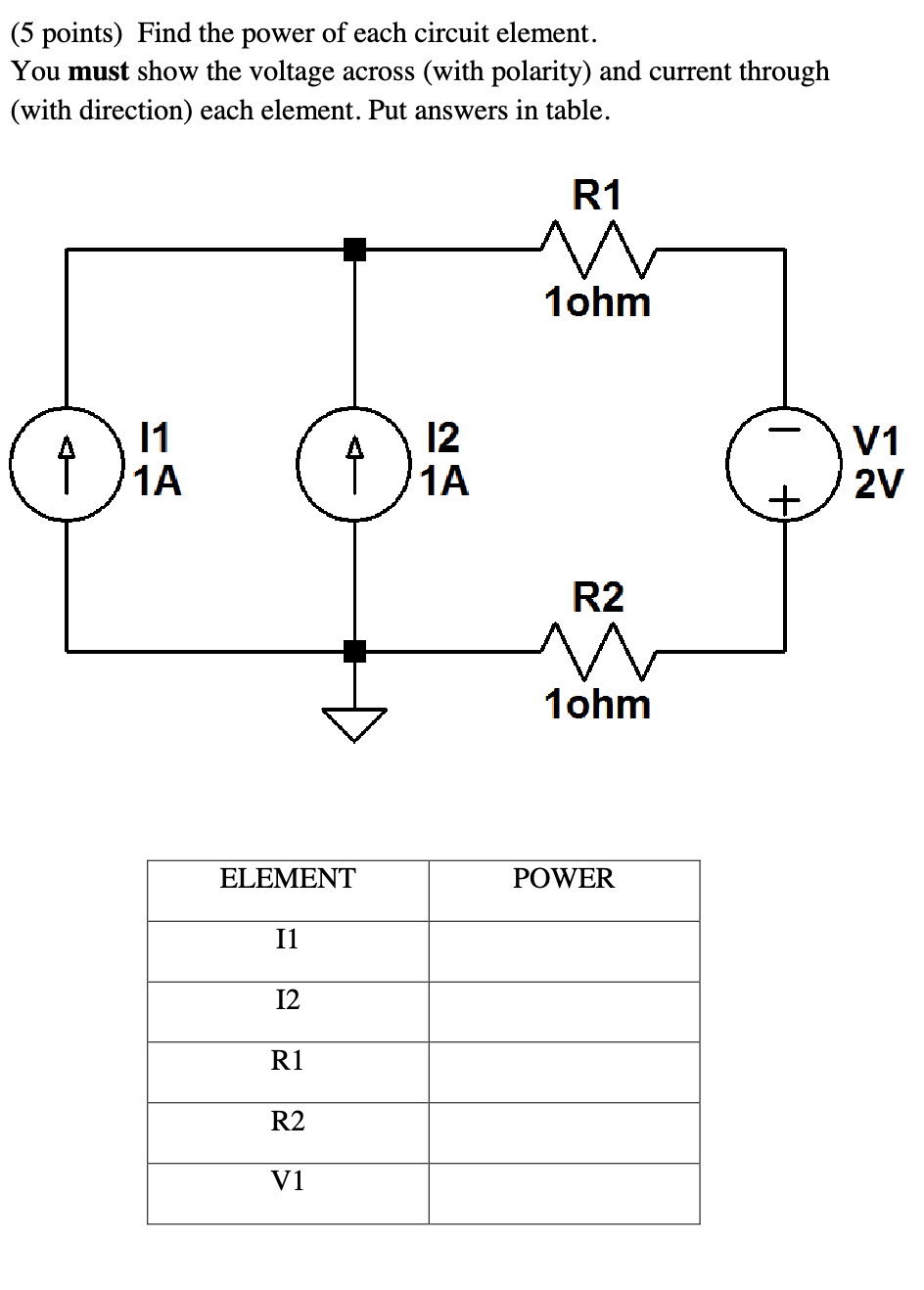 Solved (5 points) Find the power of each circuit element. | Chegg.com