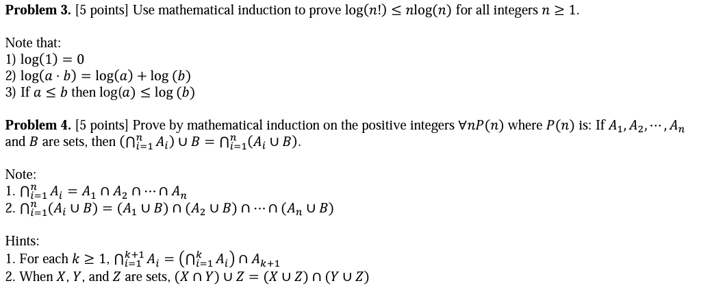 Solved Problem 3. [5 points] Use mathematical induction to | Chegg.com