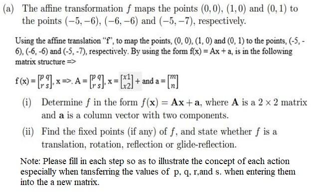 Solved ) The affine transformation f maps the points | Chegg.com