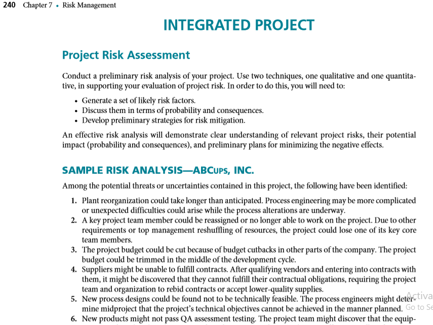 Project Risk Assessment I have been told to do | Chegg.com