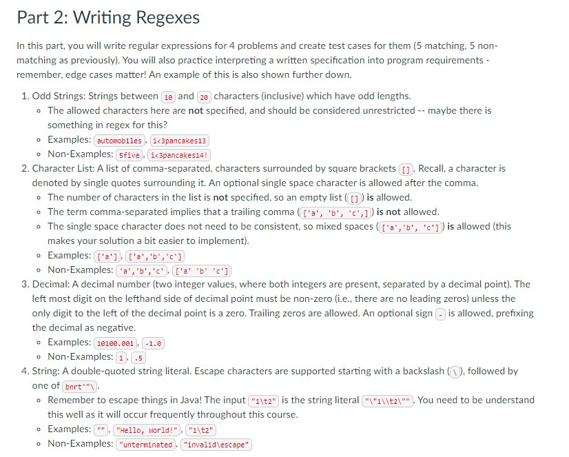 Part 2: Writing Regexes In this part, you will write | Chegg.com