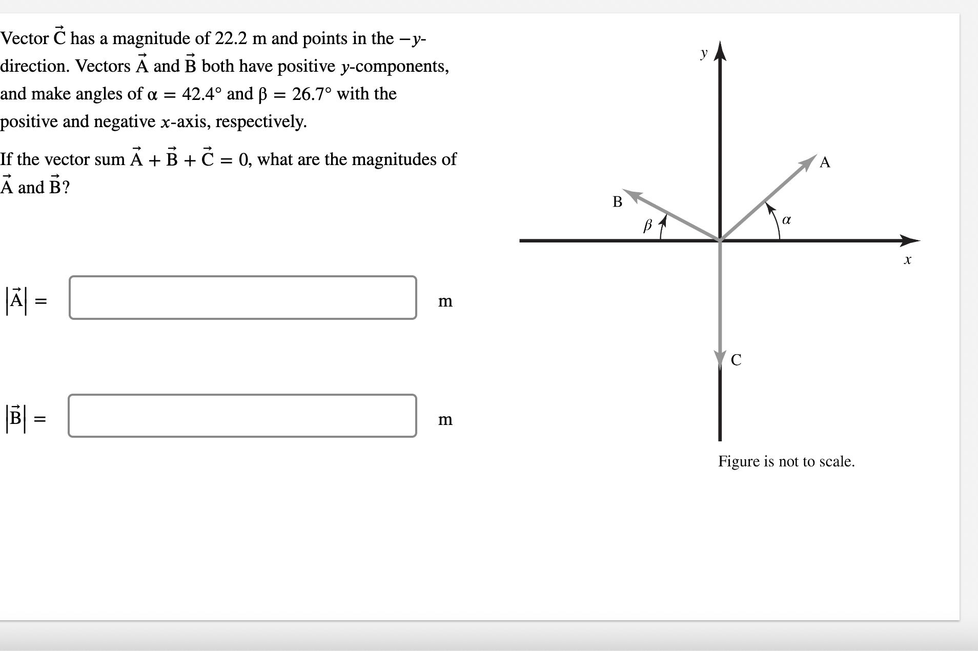 Solved Vector vec(C) ﻿has a magnitude of 22.2 ﻿m and points | Chegg.com