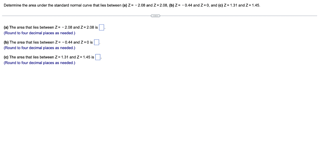 Solved Determine the area under the standard normal curve | Chegg.com