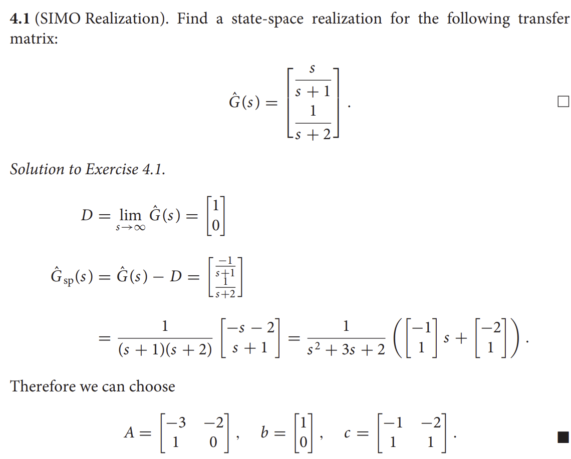 4.1 (SIMO Realization). Find a state-space | Chegg.com