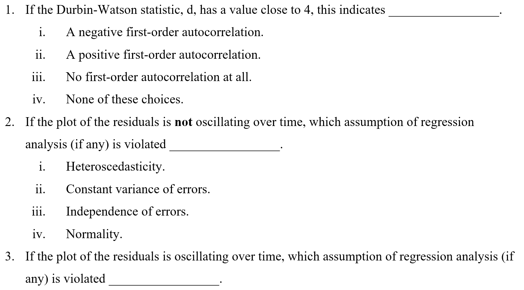 Solved 1 If The Durbin Watson Statistic D Has A Value
