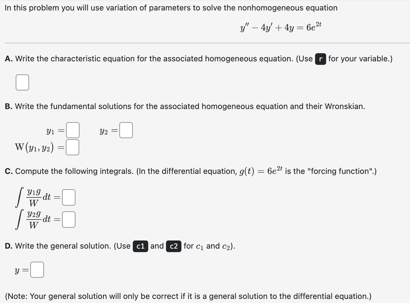 Solved In this problem you will use variation of parameters | Chegg.com