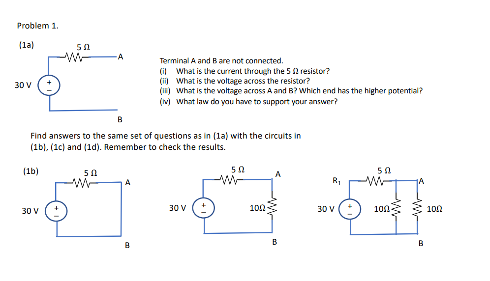 Solved Problem 1. (1a) 512 A 30 V Terminal A and B are not | Chegg.com