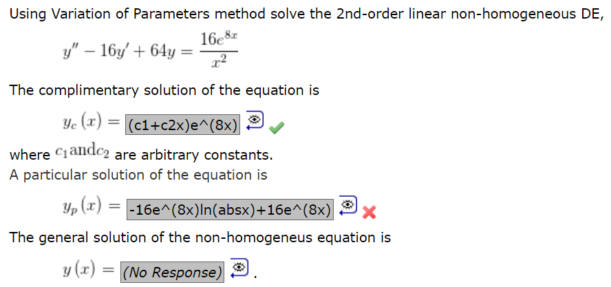 Solved Using Variation of Parameters method solve the 2 | Chegg.com