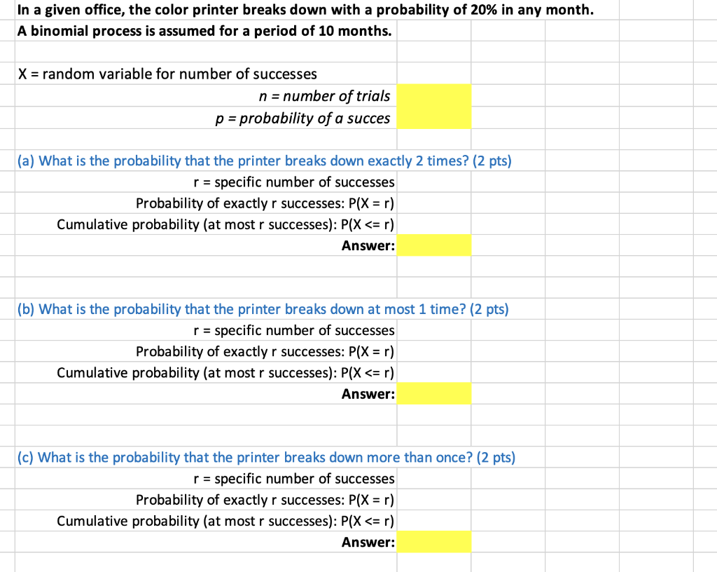 Solved In a given office, the color printer breaks down with | Chegg.com