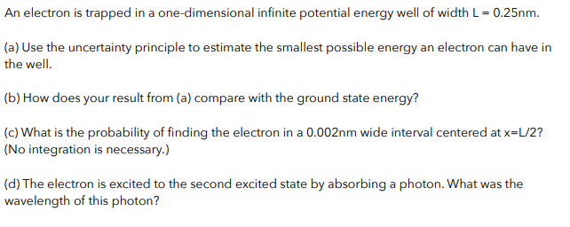 Solved An electron is trapped in a one-dimensional infinite | Chegg.com