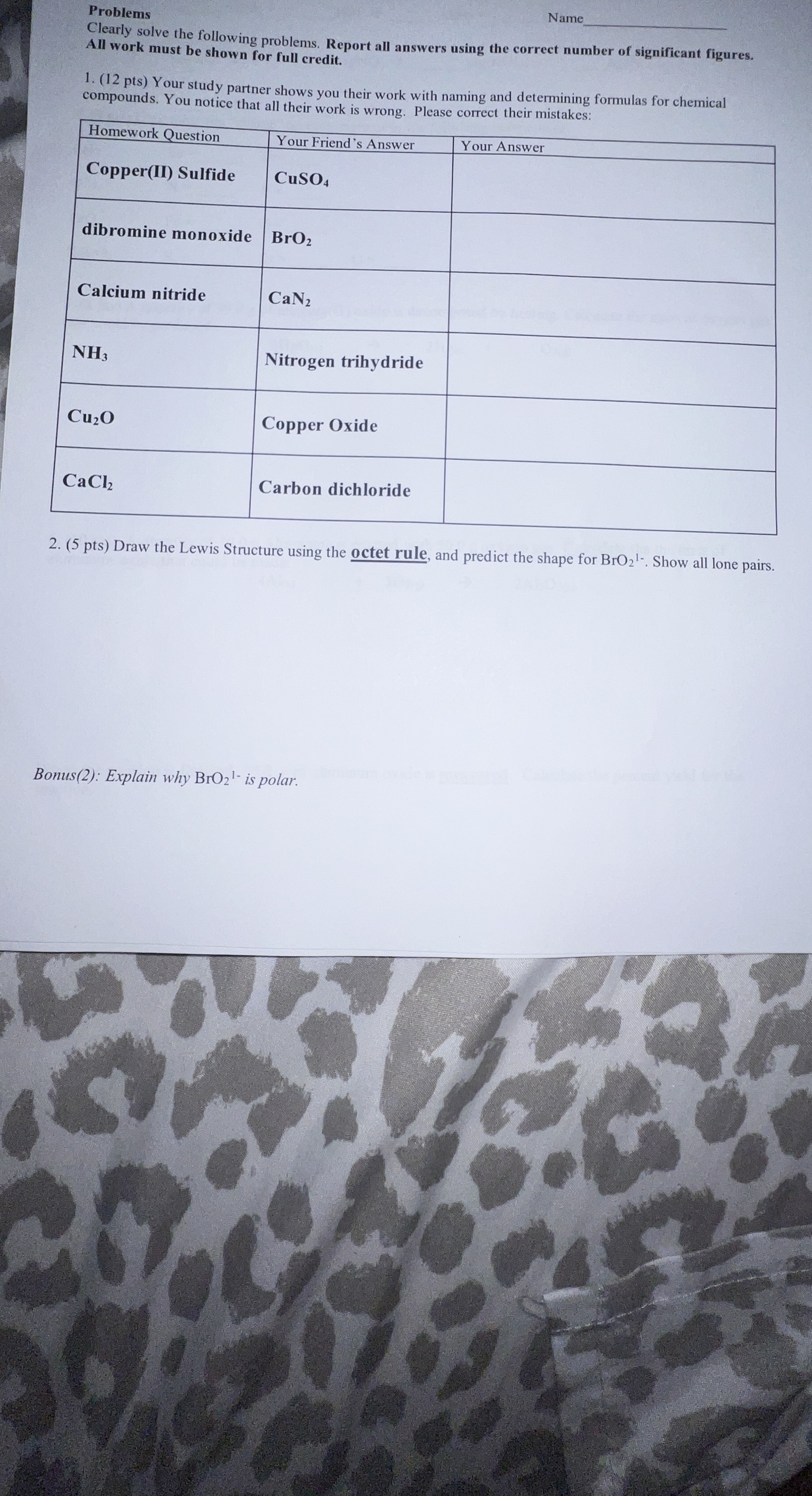 Solved Problems Name Clearly solve the following problems. | Chegg.com