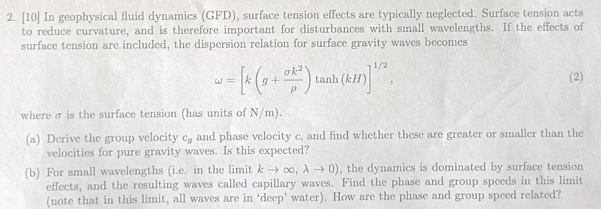 Solved 2. [10] In geophysical fluid dynamics (GFD), surface | Chegg.com