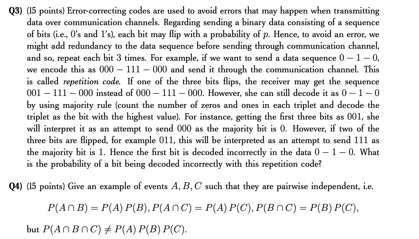 Solved Q3) (15 points) Error-correcting codes are used to | Chegg.com