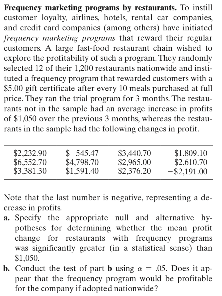 Solved Frequency marketing programs by restaurants. To | Chegg.com