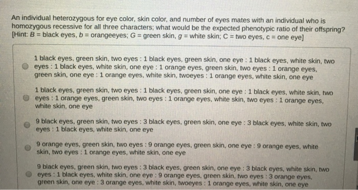 Solved An individual heterozygous for eye color, skin color, | Chegg.com