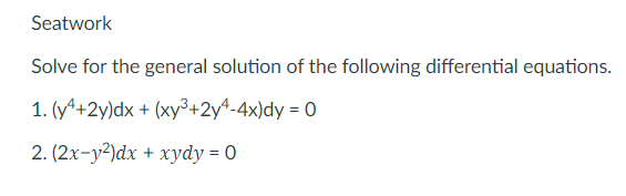 Solved Seatwork Solve for the general solution of the | Chegg.com
