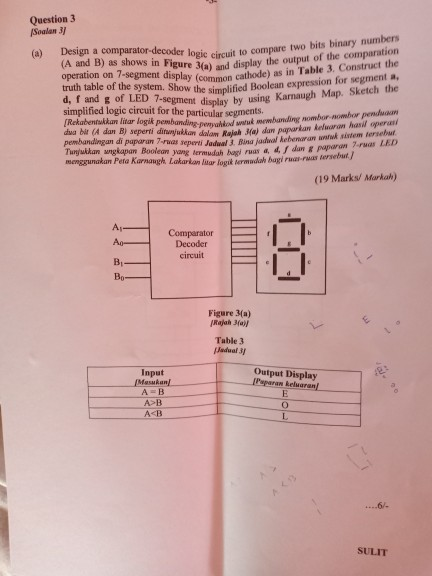 Solved Question 3 Soalan 37 (a) Design a comparator decoder | Chegg.com