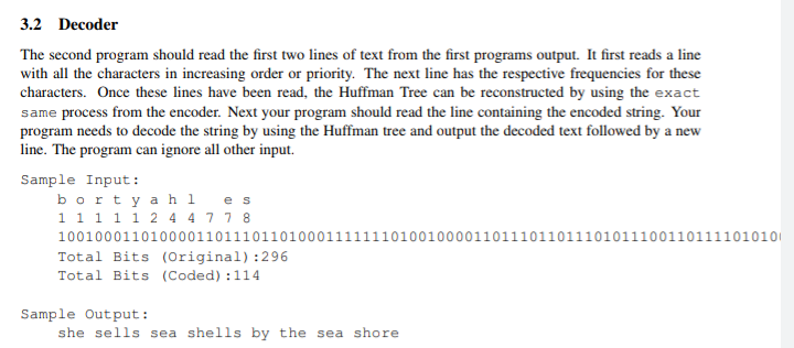 Solved 3.2 Decoder The second program should read the first | Chegg.com