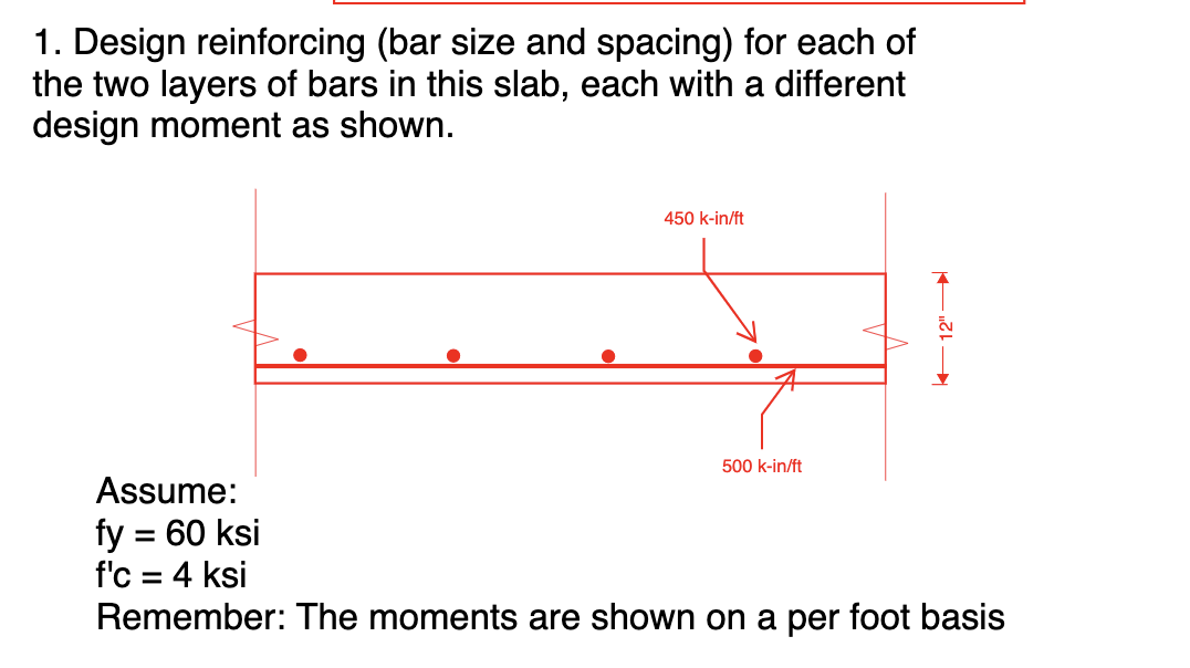 Solved 1. Design reinforcing (bar size and spacing) for each | Chegg.com