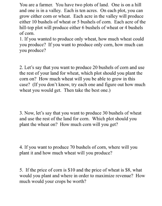 Solved You are a farmer. You have two plots of land. One is | Chegg.com