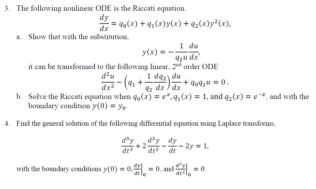 Solved The following nonlinear ODE is ﻿the Riccati | Chegg.com