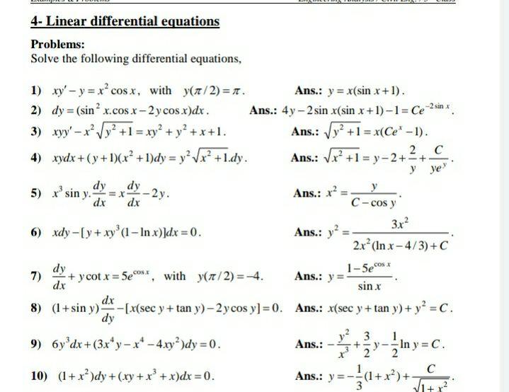 Solved 4. Linear differential equations Problems: Solve the | Chegg.com