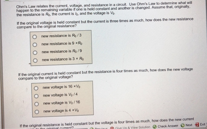 Solved Ohm's Law relates the current, voltage, and | Chegg.com