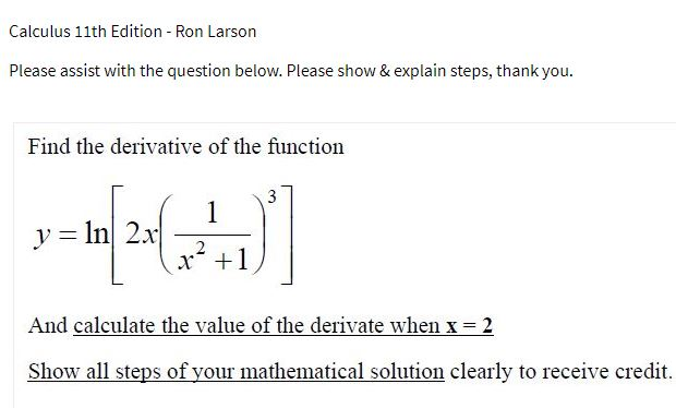 Solved Calculus 11th Edition - Ron Larson Please assist with | Chegg.com