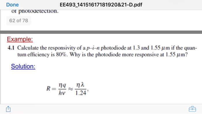 Solved Calculate the responsivity of a p-i-n photodiode at | Chegg.com