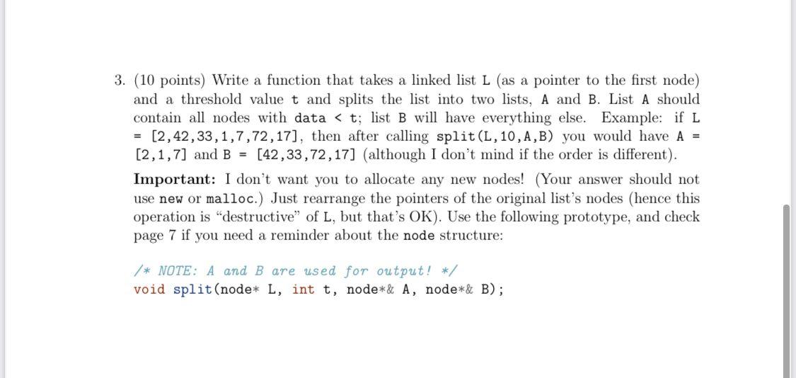 Solved 3. (10 points) Write a function that takes a linked | Chegg.com
