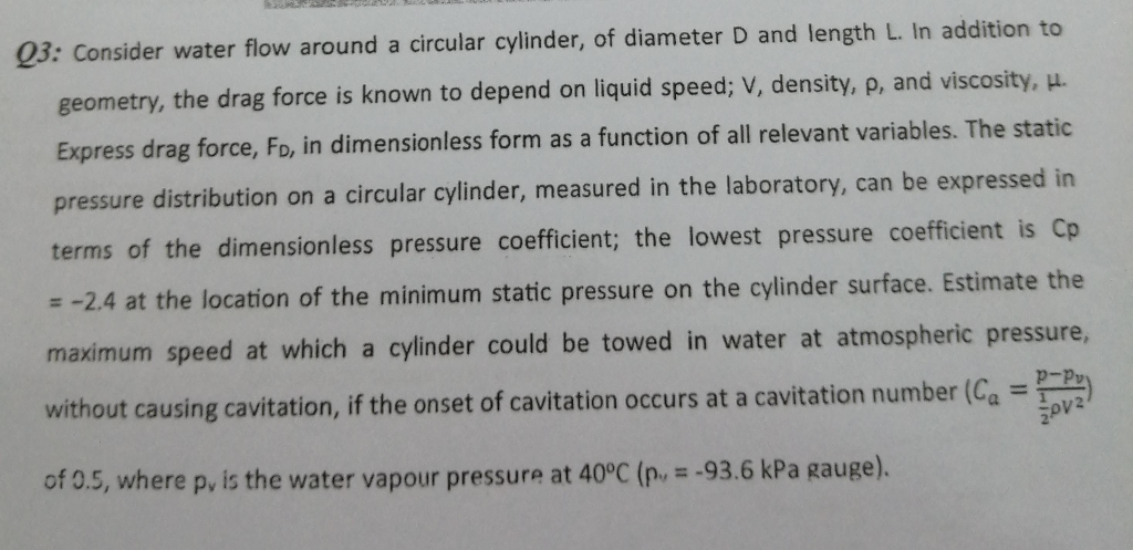 Solved Q3: Consider water flow around a circular cylinder, | Chegg.com