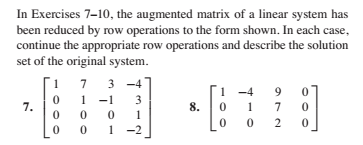 Solved In Exercises 7-10, the augmented matrix of a linear | Chegg.com