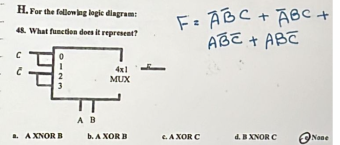 Solved H. For the following logic diagram: 48. What function | Chegg.com