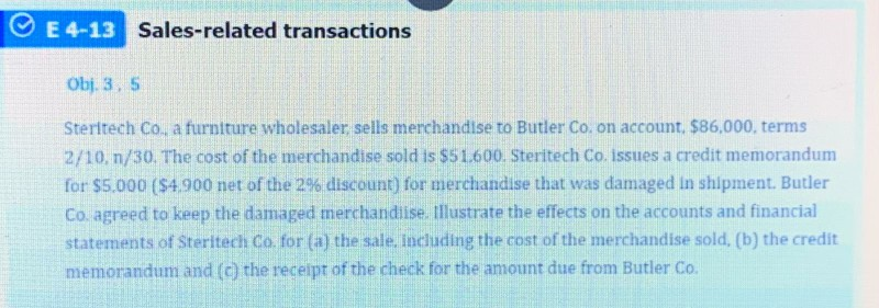 Solved QE 4-13 Sales-related transactions Obj. 3, 5 | Chegg.com