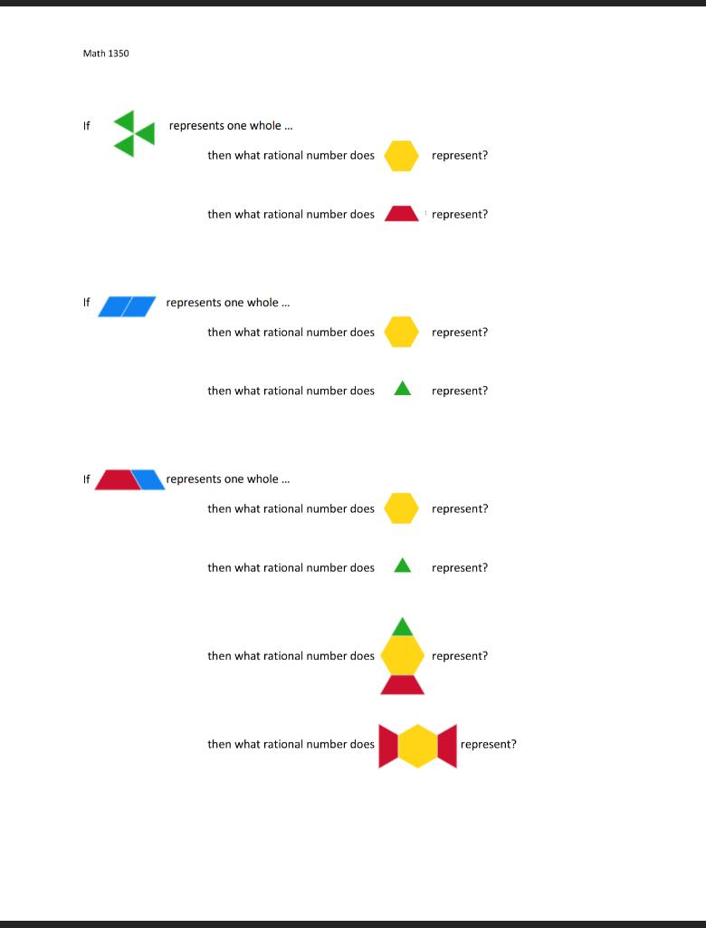Solved Math 1350 If represents one whole ... then what | Chegg.com