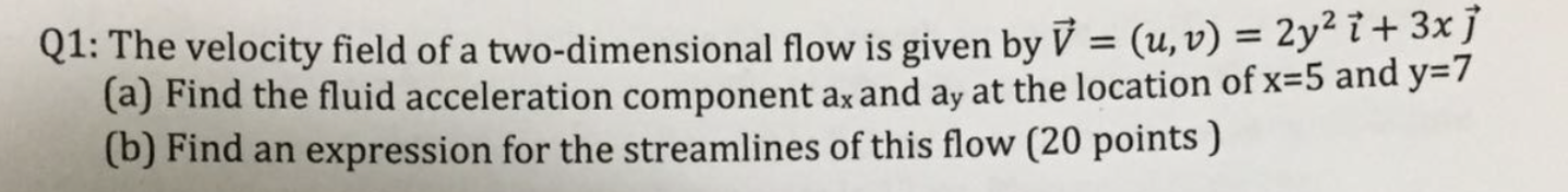 Solved Q1: The velocity field of a two-dimensional flow is | Chegg.com