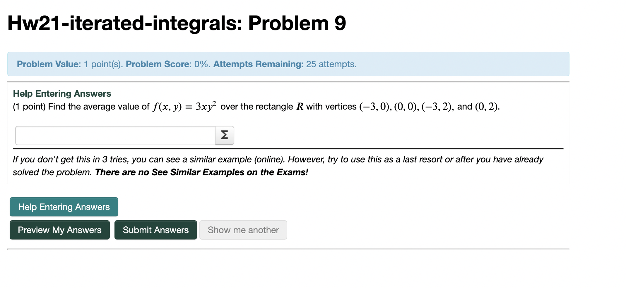 Solved Hw21-iterated-integrals: Problem 9 Problem Value: 1 | Chegg.com