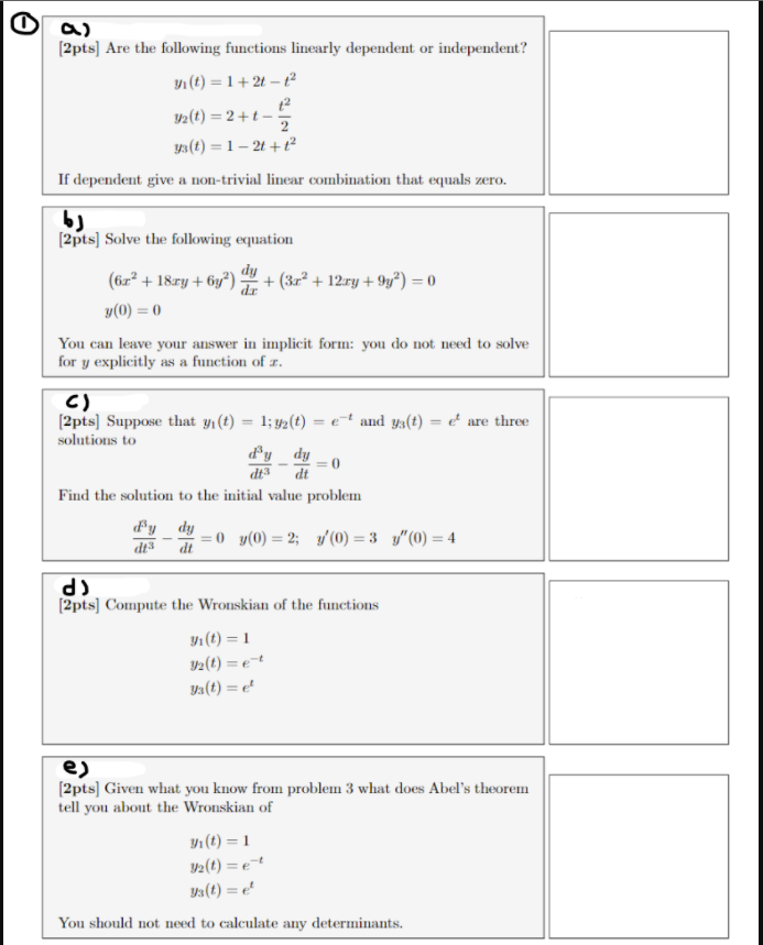 Solved o a) [2pts) Are the following functions linearly | Chegg.com