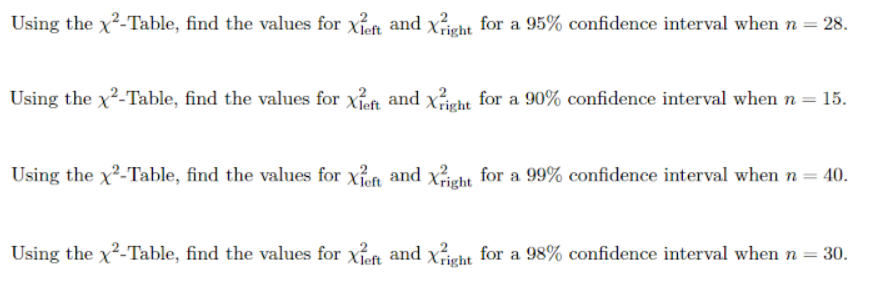 Solved Using the x2-Table, find the values for Xleft and | Chegg.com