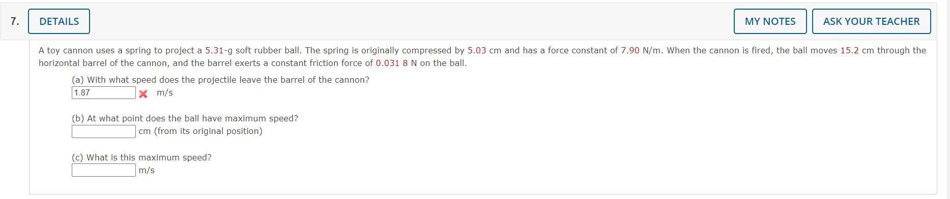 Solved A toy cannon uses a spring to project a 5.31-g soft | Chegg.com