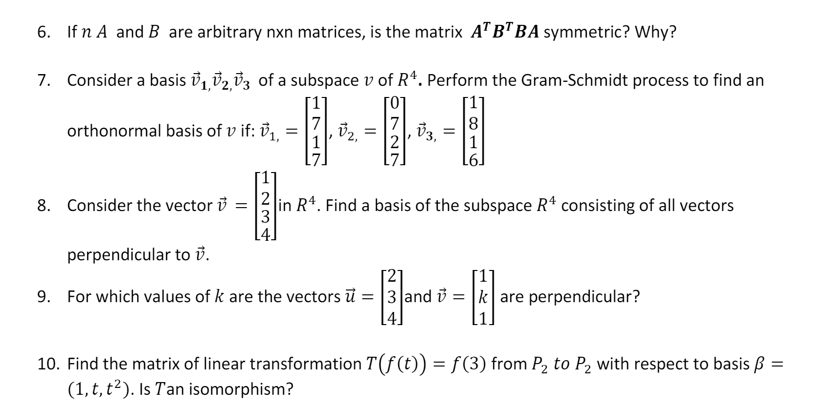 Solved Linear Algebra / Vector Spaces. Want to make sure my | Chegg.com