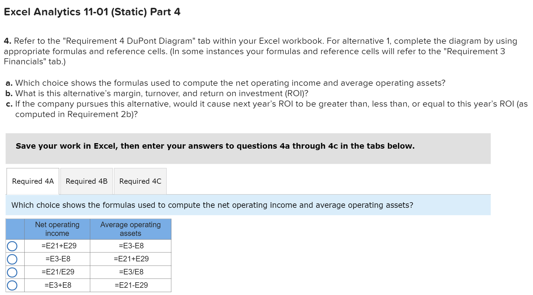 Solved Excel Analytics 11-01 (Static) Return on Investment | Chegg.com