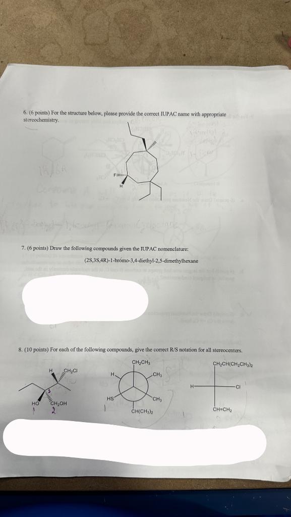 6. (6 points) For the structure below, please provide | Chegg.com
