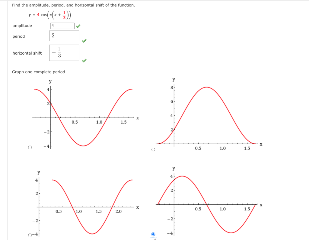 Find the amplitude, period, and horizontal shift of | Chegg.com