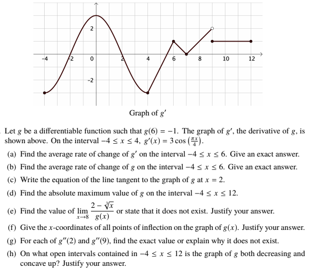 Solved 6 8 10 Graph of g' - Let 3 be a differentiable | Chegg.com