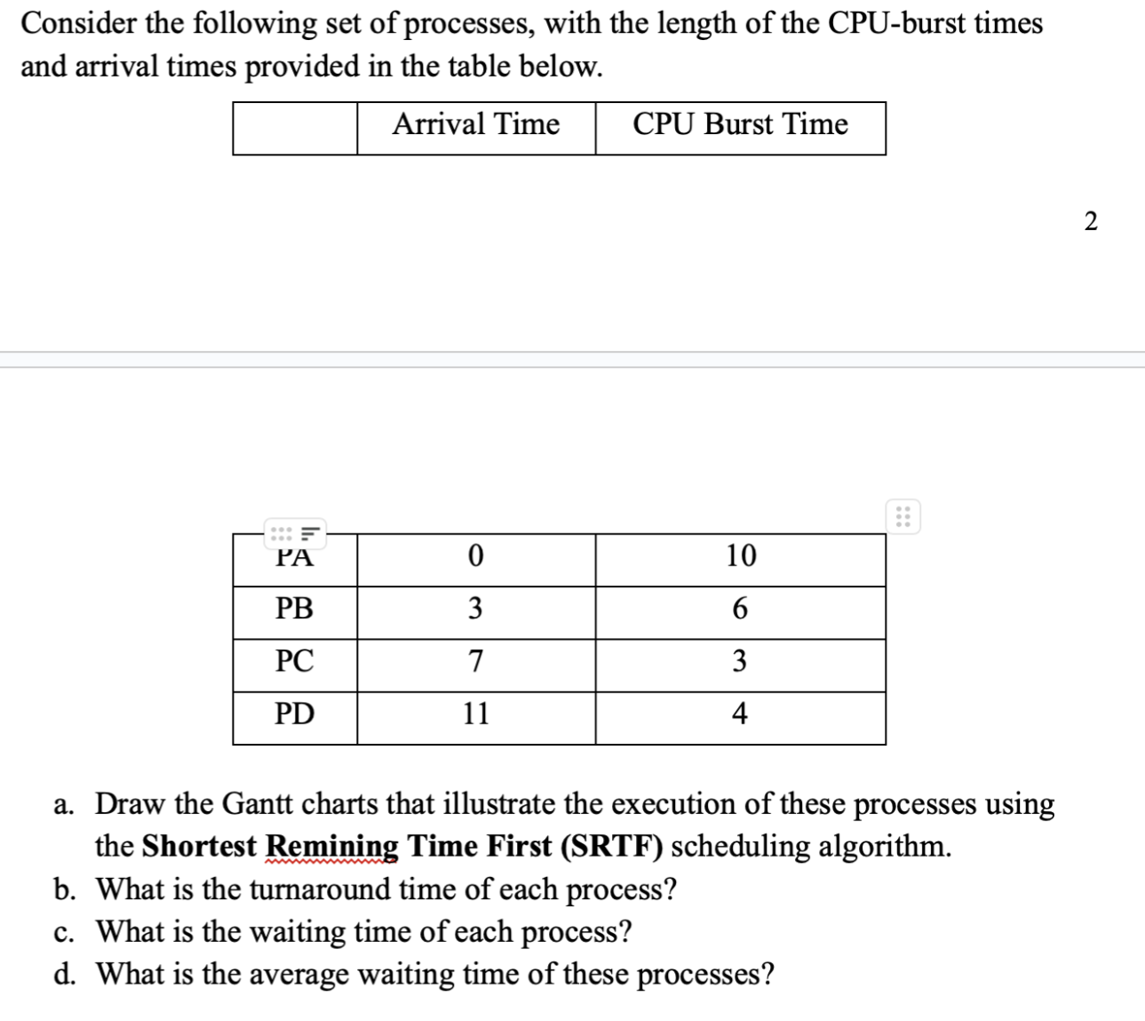 Solved Consider the following set of processes, with the | Chegg.com