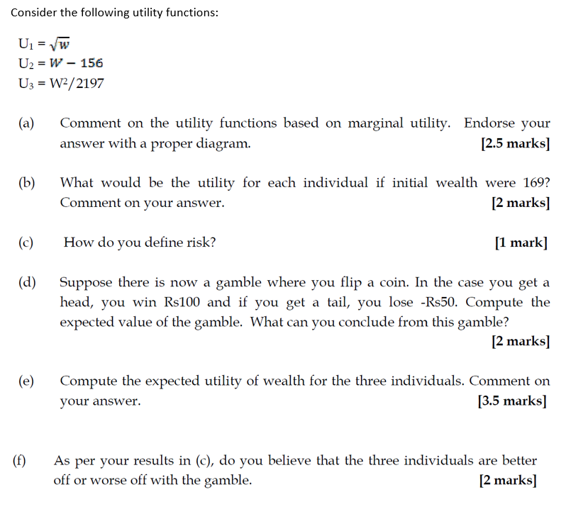 Consider the following utility functions: U1 = vw U2 | Chegg.com