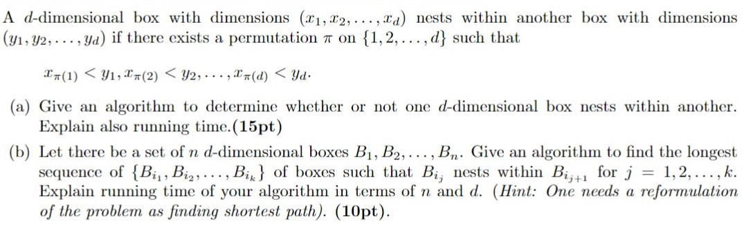 A d-dimensional box with dimensions (a) Give an | Chegg.com